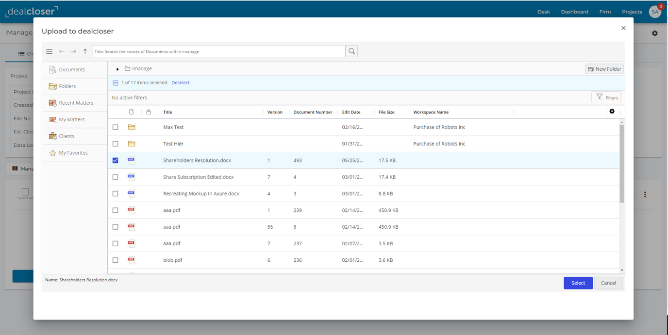 How do I upload documents from iManage?